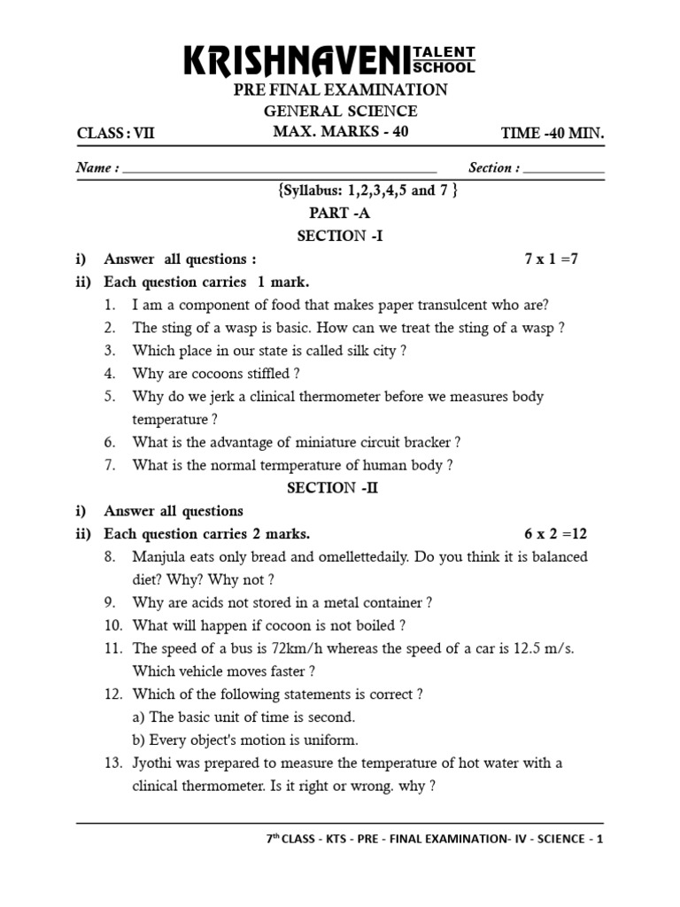 7TH General Science - Pre Final | PDF