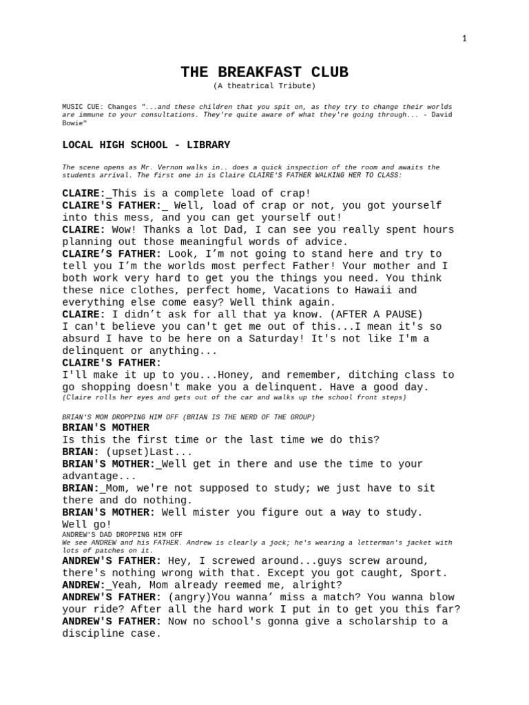 The Breakfast Club Script | PDF