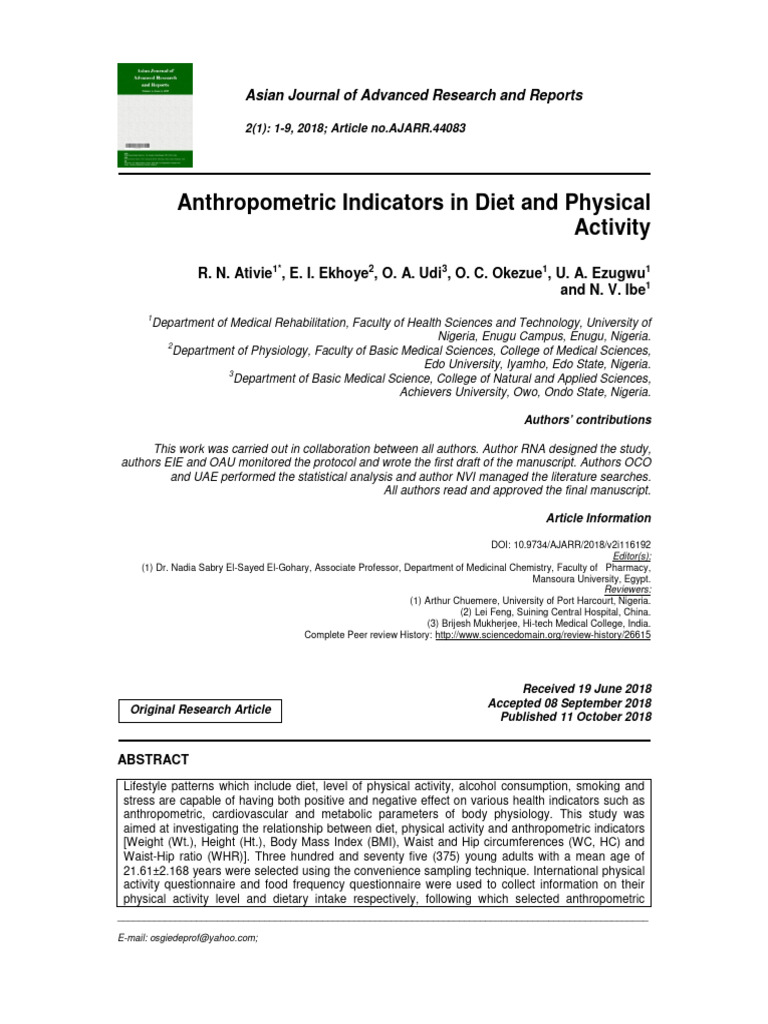 Anthropometric Indicators of Diet & Activity | PDF | Obesity | Body ...
