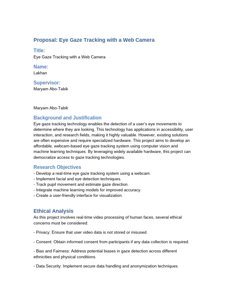 Eye Gaze Tracking Proposal | PDF | User Interface | Machine Learning