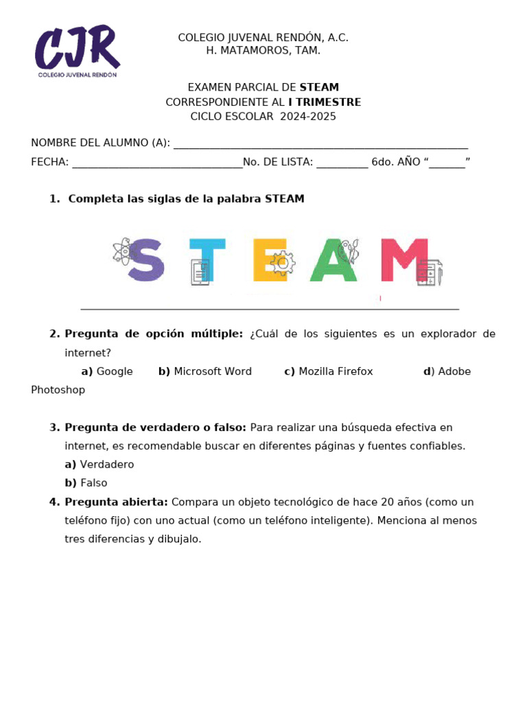 Examen Parcial de STEAM 2024-2025 | PDF | Informática