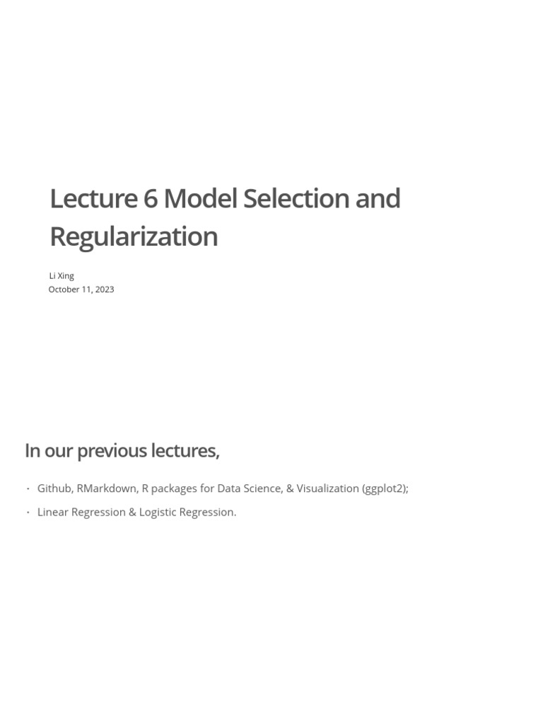 Lecture 6 Model Selection and Regularization 11oct2023 | PDF | Regression Analysis | Dependent ...