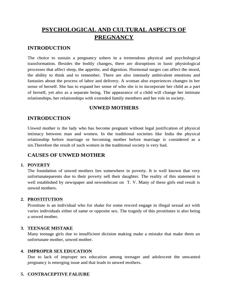 PASCHOLOGICAL AND CULTURAL ASPECTS OF PREGNANCY | PDF | Adolescence | Rape