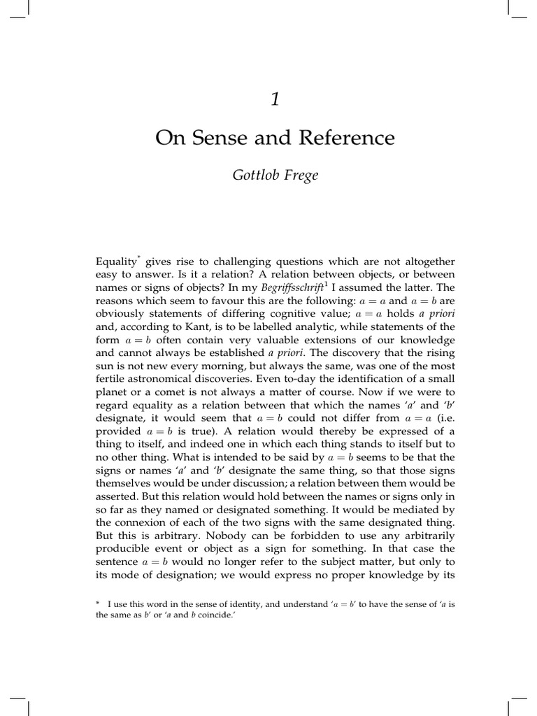 On Sense and Reference (Gottlob Frege) | PDF | Linguistics | Language ...