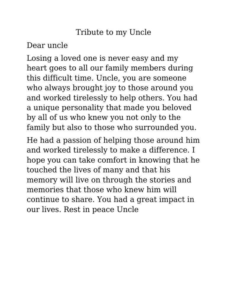 Tribute To My Uncle | PDF