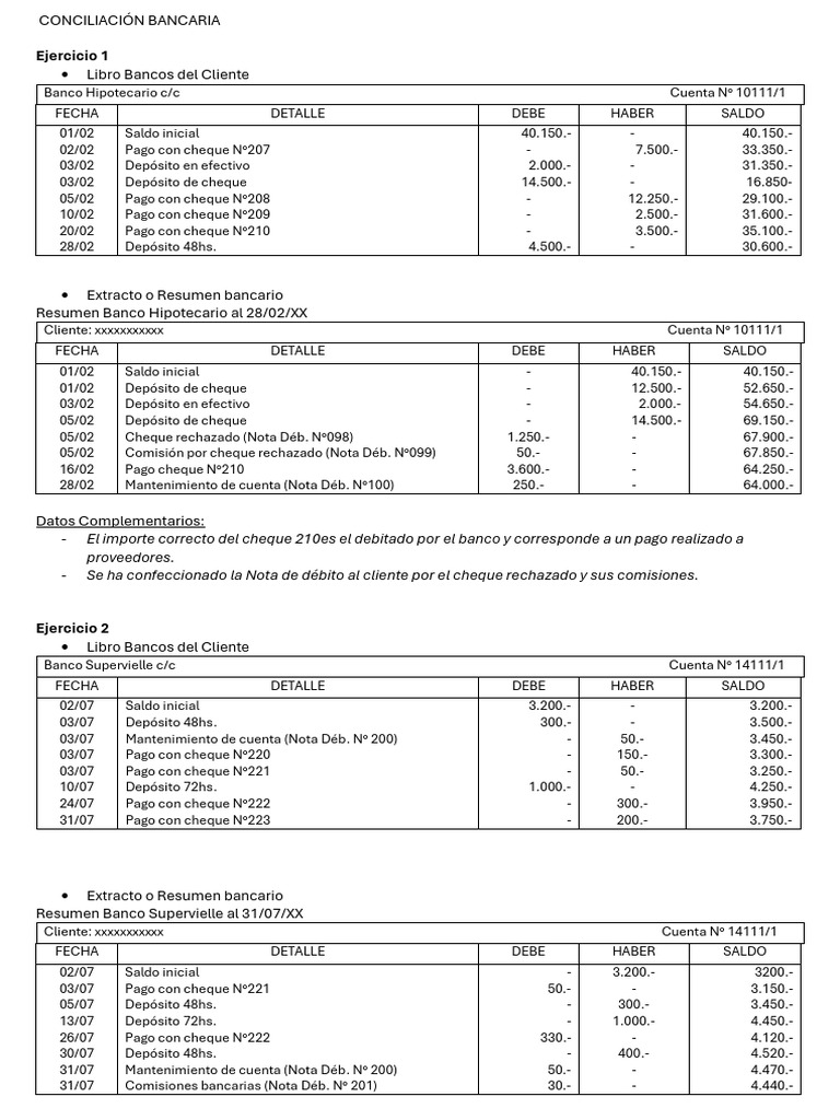 Conciliación Bancaria - Ejercicios de Práctica - Método 2 | PDF | Cheque | Bancos