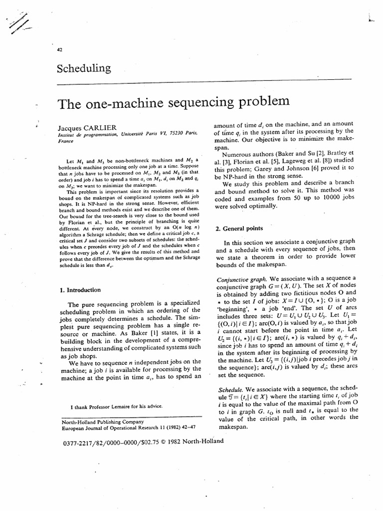 The One Machine Sequencing Problem | PDF