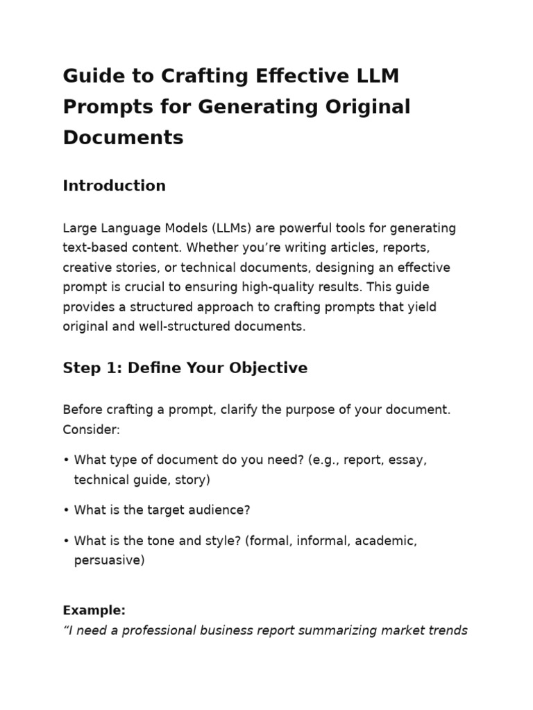 Guide To Crafting Effective LLM Prompts For Generating Original Documents | PDF | Cognitive ...