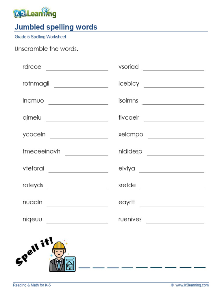Grade 5 Jumbled Spelling Worksheet | PDF