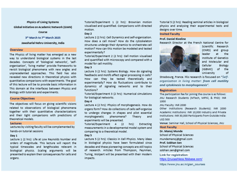 Brochure FInal GIAN PhysicsOfLivingSystems | PDF | Physics | Theory