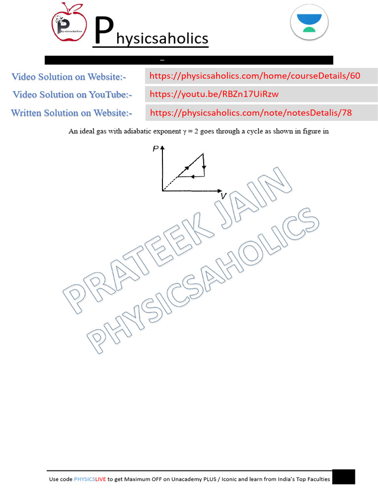 DPP-6 (JEE Main & Adv.) Thermodynamics - Efficiency, Carnot Cycle | PDF | Heat | Temperature
