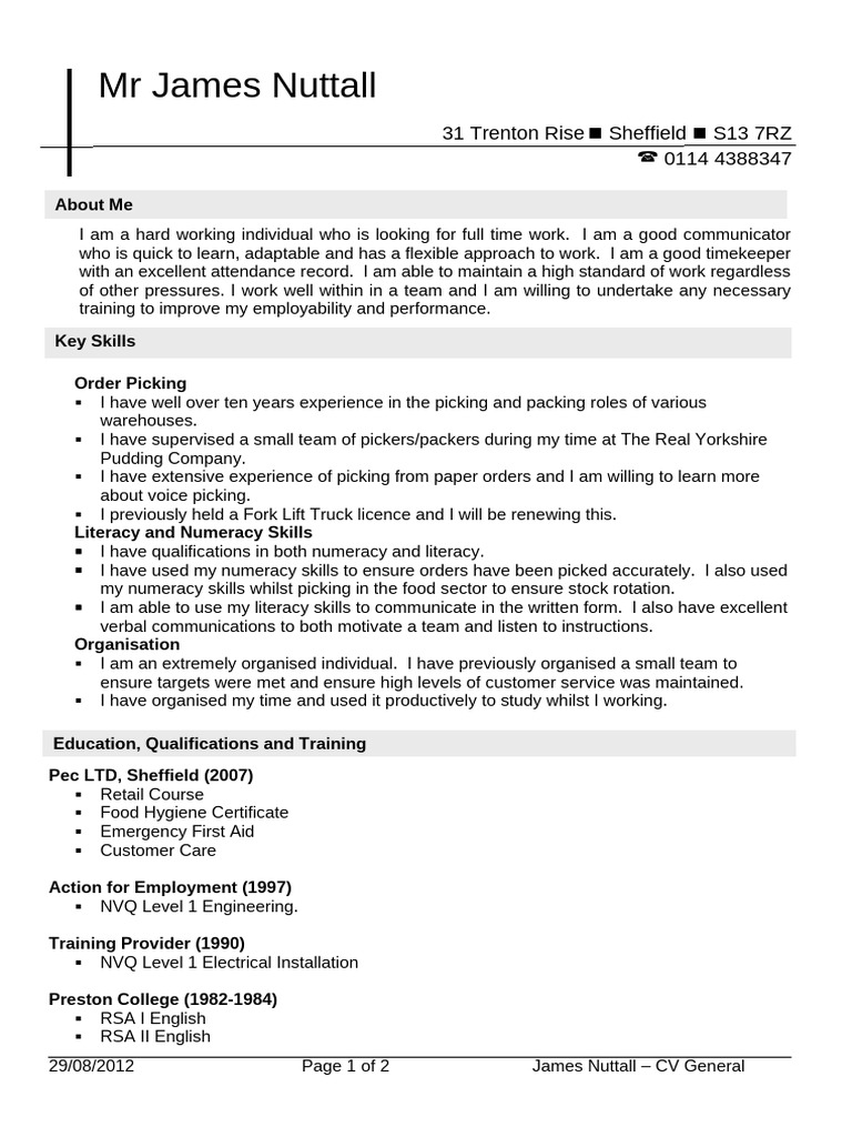 James Nuttall CV Perfect Home | PDF