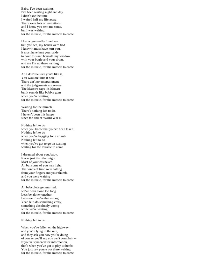 Waiting For The Miracle | PDF