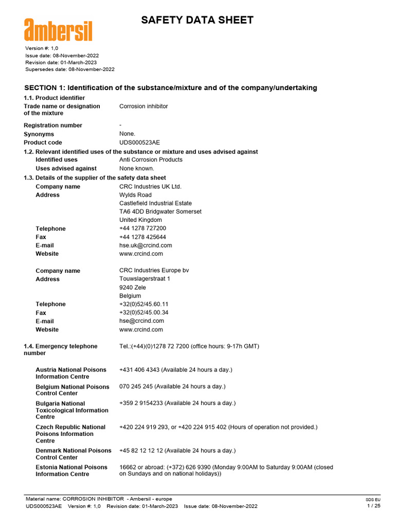 Corrosion Inhibitor MSDS | PDF | Toxicity | Hazards