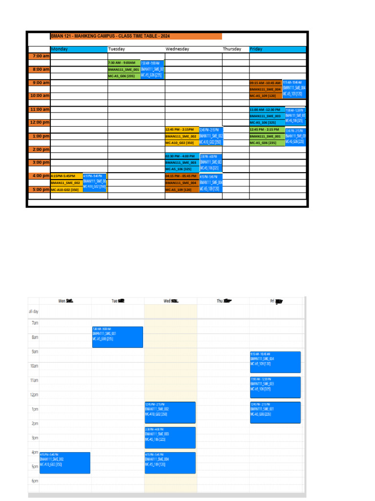 BMAN111 - 2025 - Class Timetables Per Groups - 02 | PDF