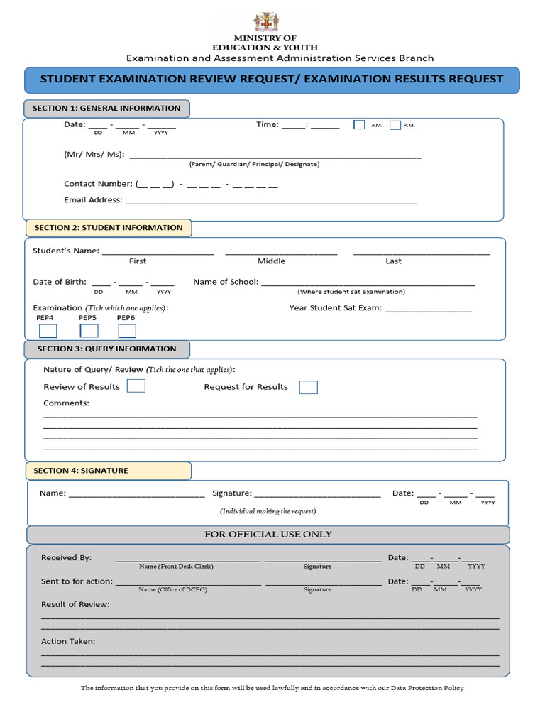 Student Examination Results Request Form | PDF | Qualifications ...