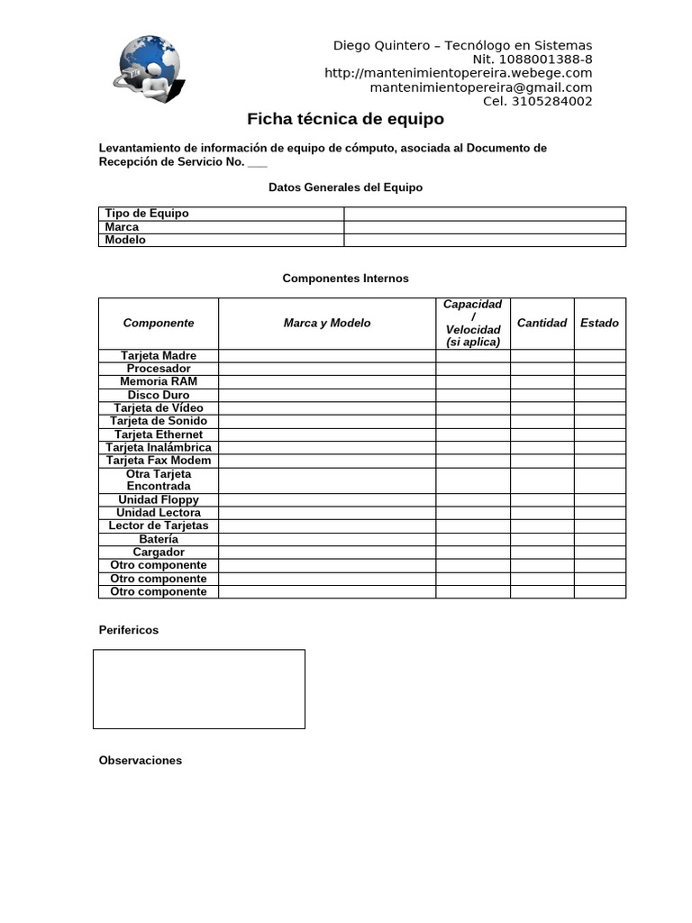 Ficha Técnica de Ordenador | PDF