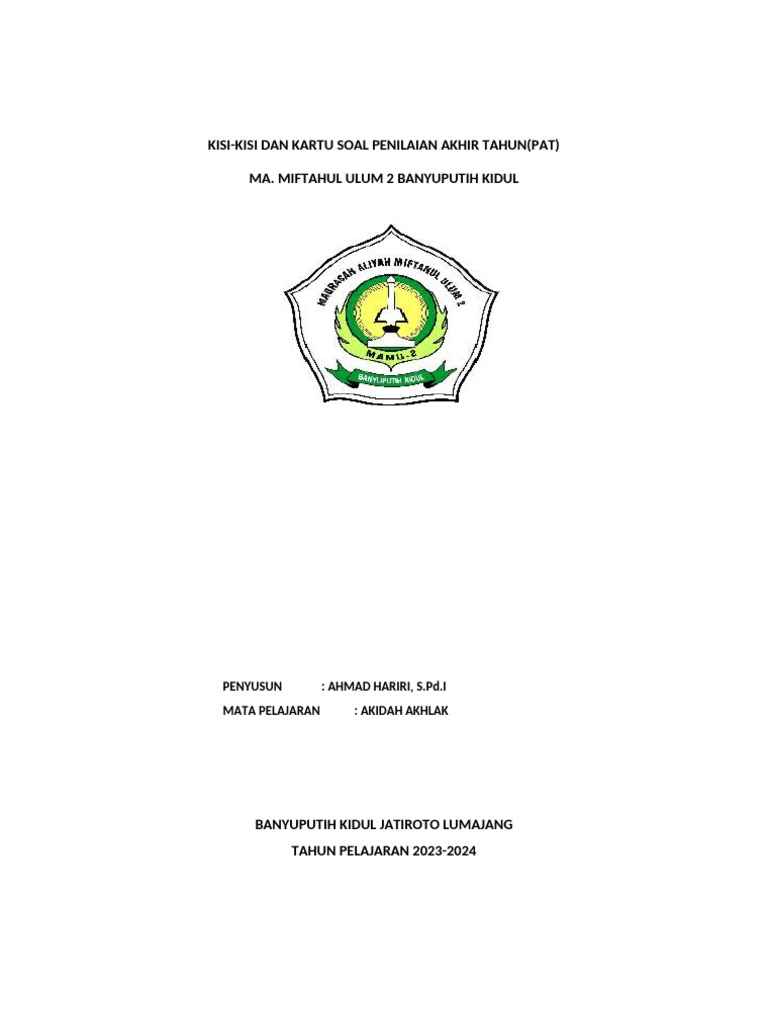 KISI-KISI AKIDAH AKHLAK KELAS XI Edit | PDF