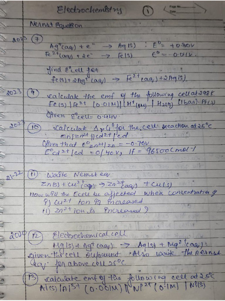 Electrochemistry Numericals | PDF