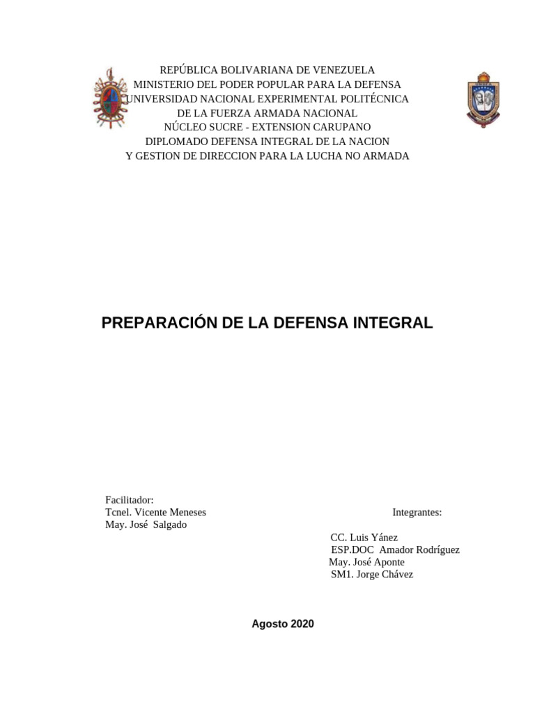 Preparacion en La Defensa Integral Din 2020 Amador | PDF | Estado ...