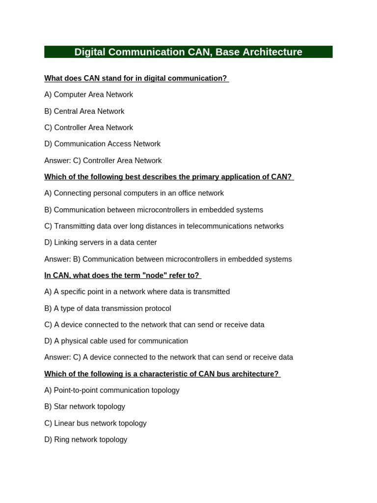 Digital Communication(CAN, Base Architecture) | PDF | Network Topology ...