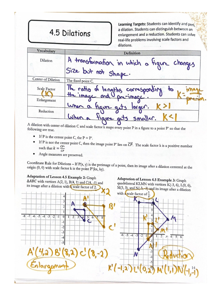 Notes 4.5 Dilations | PDF