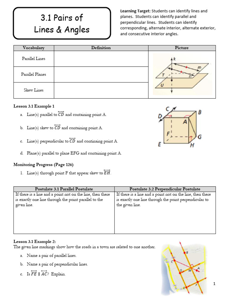 Geometry Ch 3 Note Outlines - 2023 2024 | PDF | Line (Geometry ...