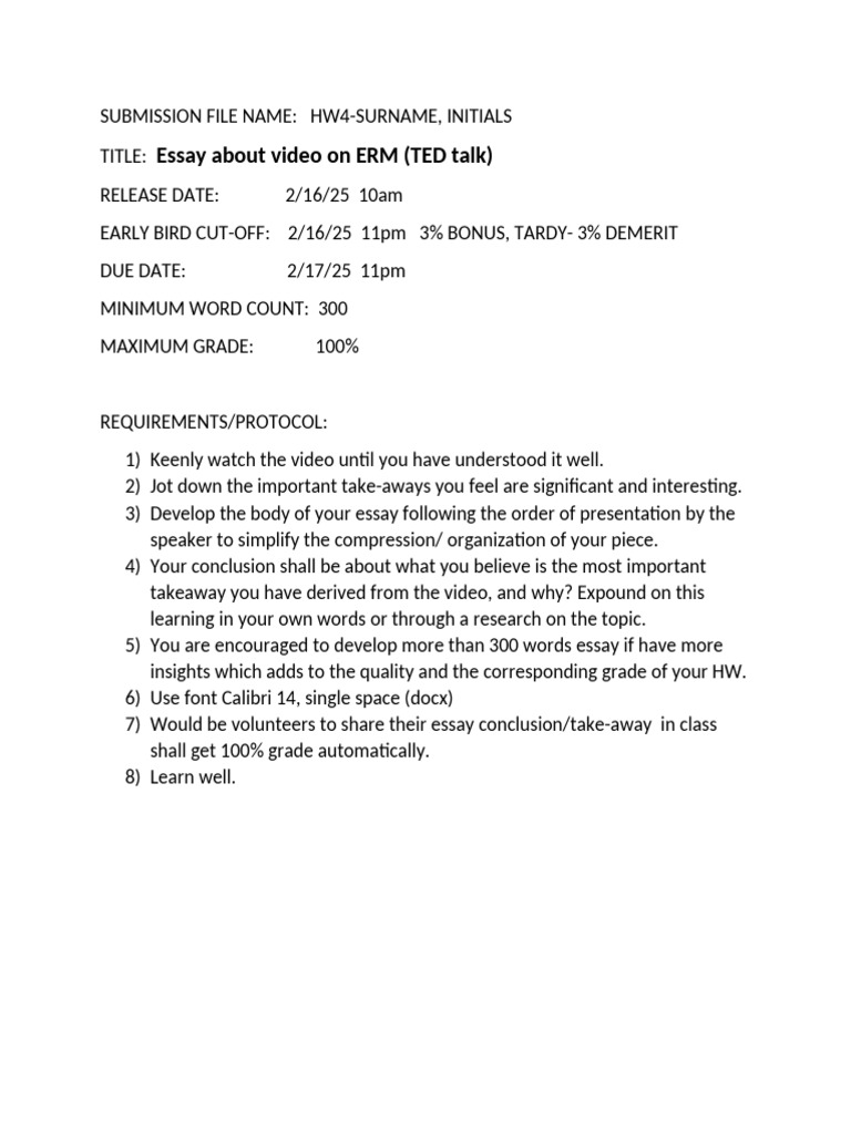 ERM TED Talk Essay Guidelines | PDF