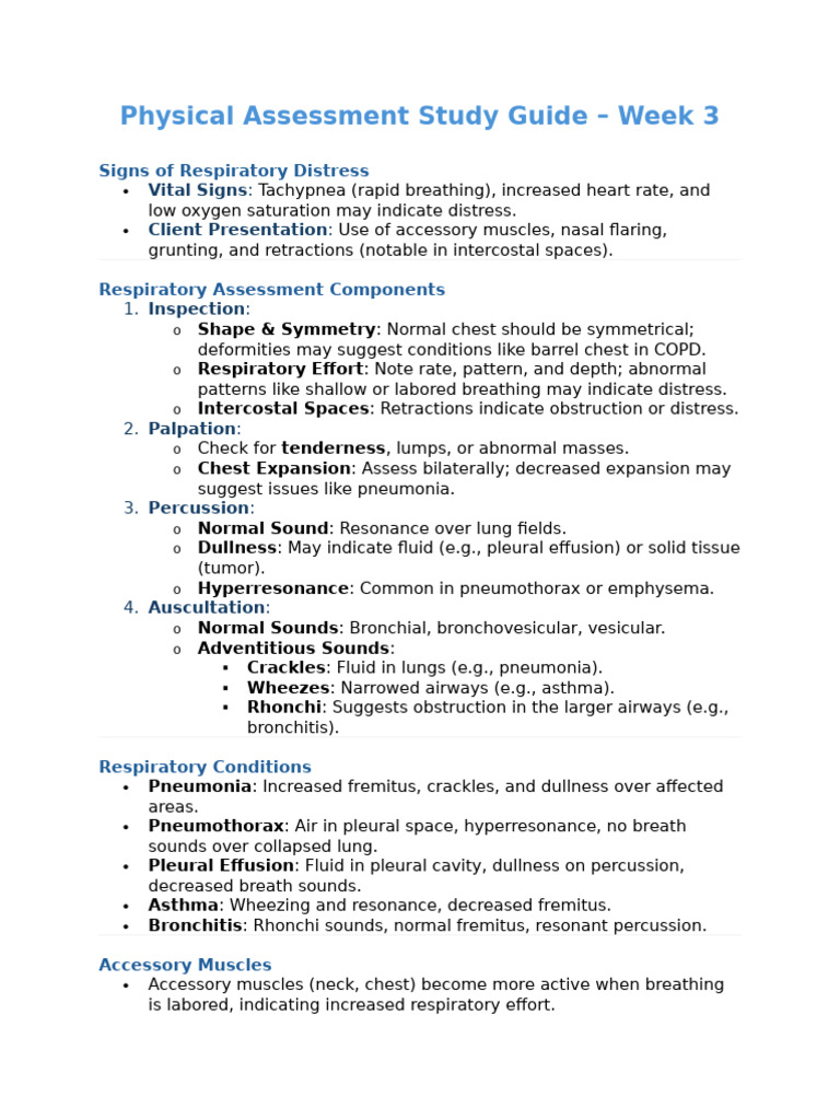 Physical Assessment Study Guide - Week 3 | PDF | Respiratory Diseases ...