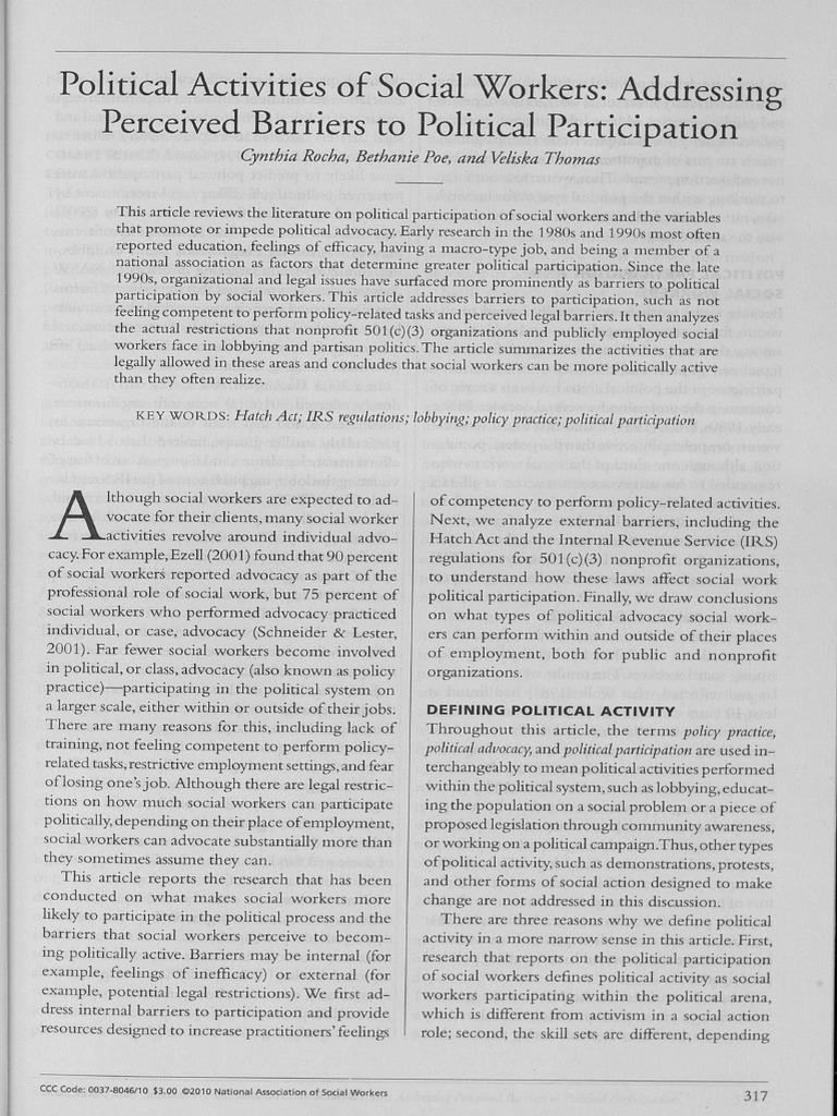 Barriers to Political Advocacy for Social Workers | PDF | 501(C ...