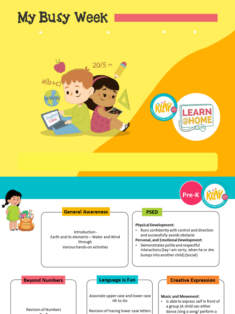 21st - 25th Mar - Week 37 - Pre-K - Home Activities | PDF | Learning