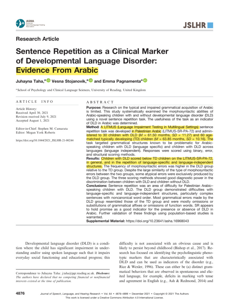 Importance of Sentence Repetition Tasks 2 | PDF | Grammatical Number ...