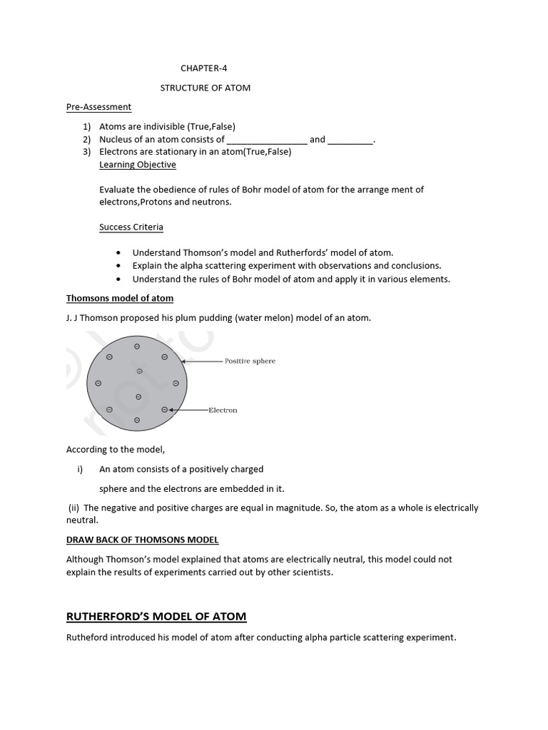 Structure of Atom - Notes - (Till Bohr Model) DGJH | PDF | Atoms ...