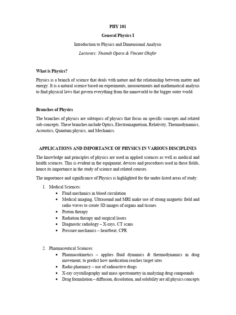 Introduction To Physics & Dimensional Analysis | PDF | Physics | Applied And Interdisciplinary ...
