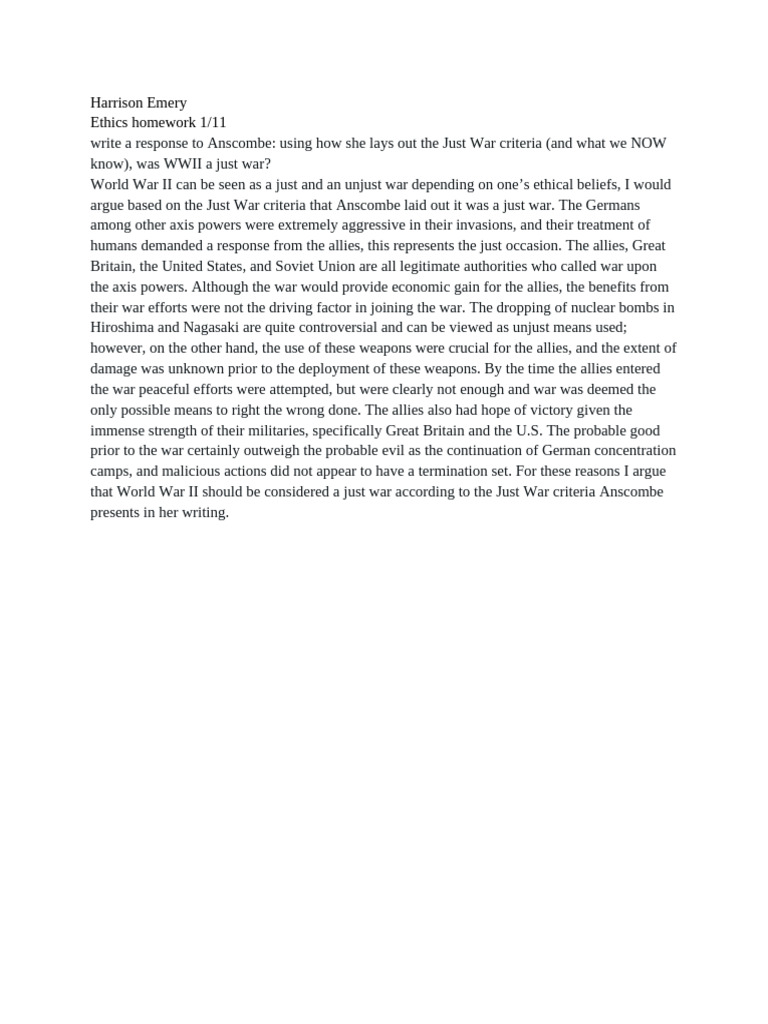 Harrison Emery Ethics Homework 1/11 | PDF