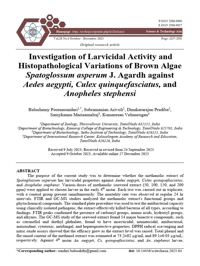 Larvicidal Effects of Spatoglossum Asperum | PDF | Polyphenol