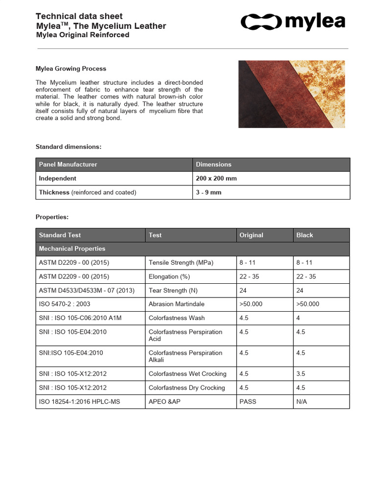 Mylea Mycelium Leather Specs | PDF | Leather | Secondary Sector Of The ...