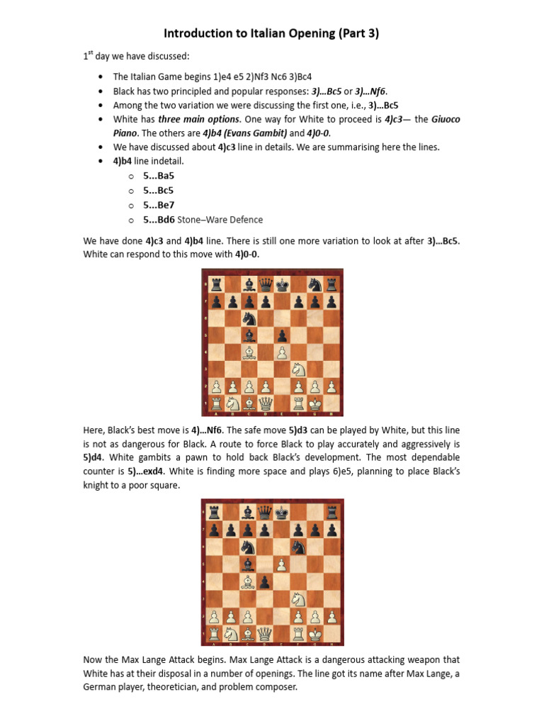 Introduction To Italian Opening (Part 3) | PDF | Chess Openings | Chess ...