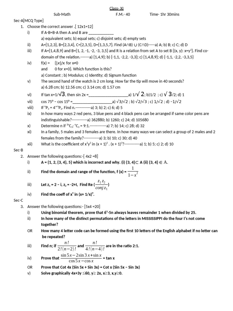 Class-xi, chap-1 to 7 | PDF | Mathematical Objects | Mathematical Analysis