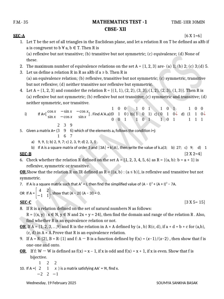 CBSE-12 | PDF | Function (Mathematics) | Elections