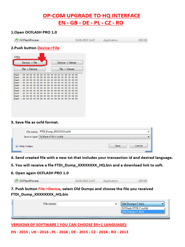 OP-COM HQ Interface Upgrade Guide | PDF