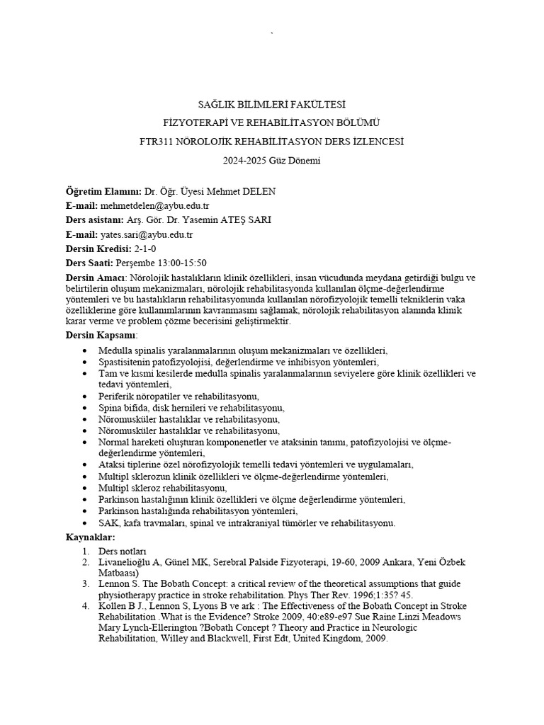 1) FTR311 NOÌ ROLOJIÌ K REHABIÌ LIÌ TASYON DERS IÌ ZLENCESIÌ | PDF