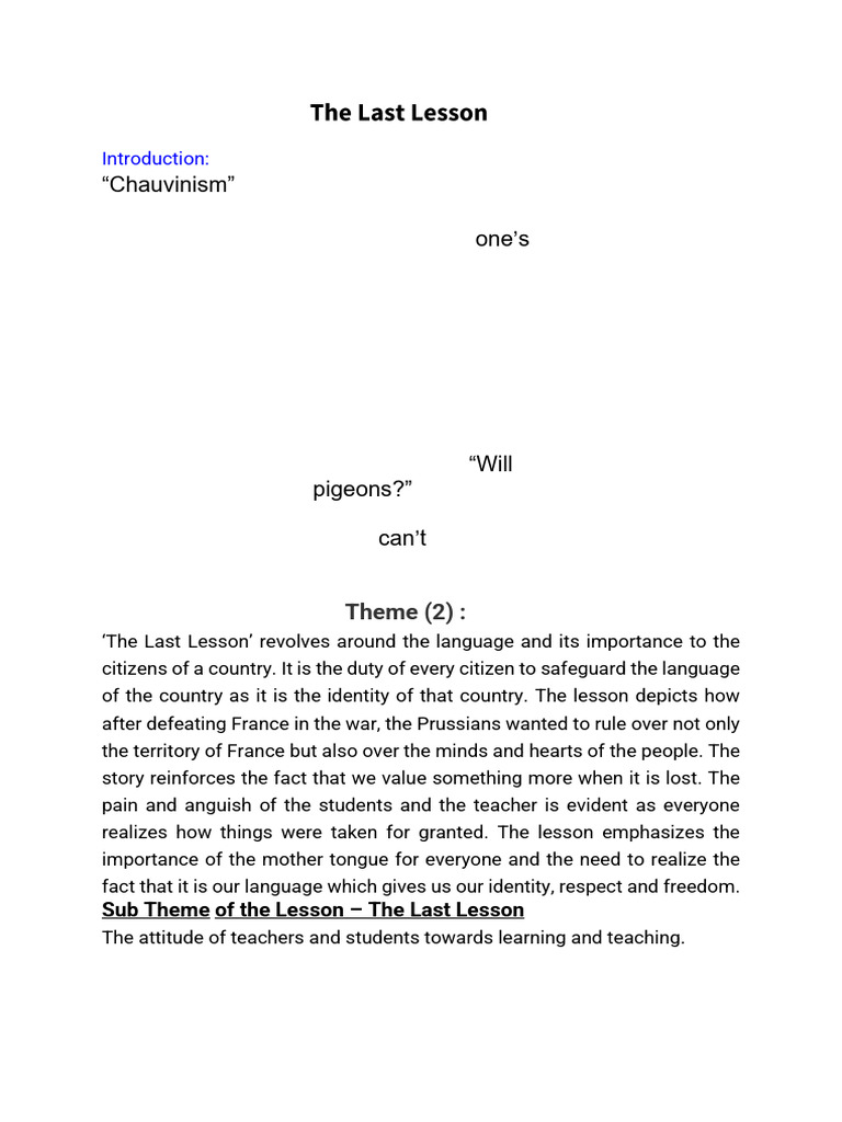 The Last Lesson questions and answers | PDF