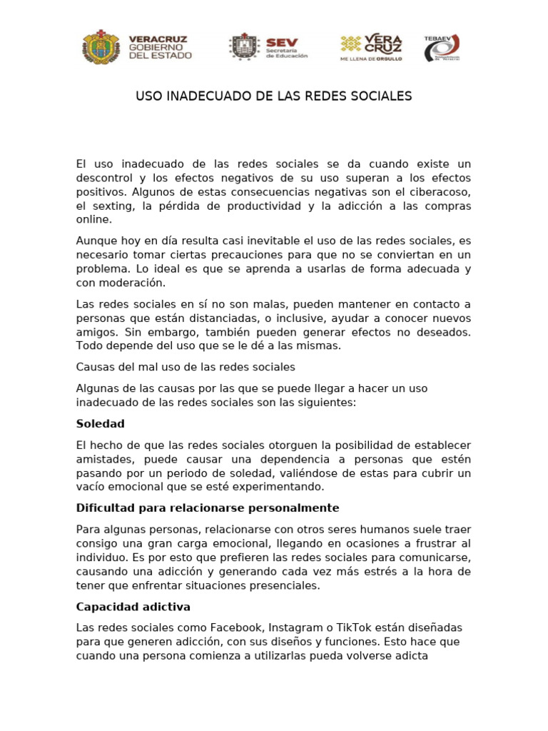 Uso Inadecuado de Las Redes Sociales | PDF | Soledad | Psicología Social