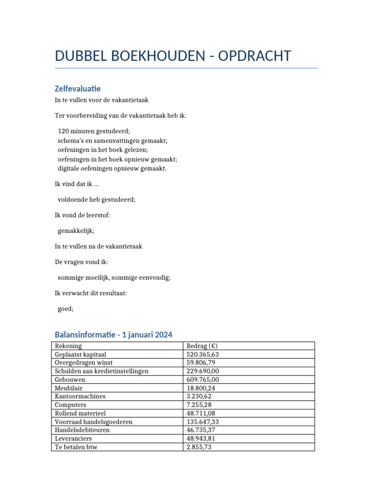 Dubbel Boekhouden Ingevuld Opdracht | PDF
