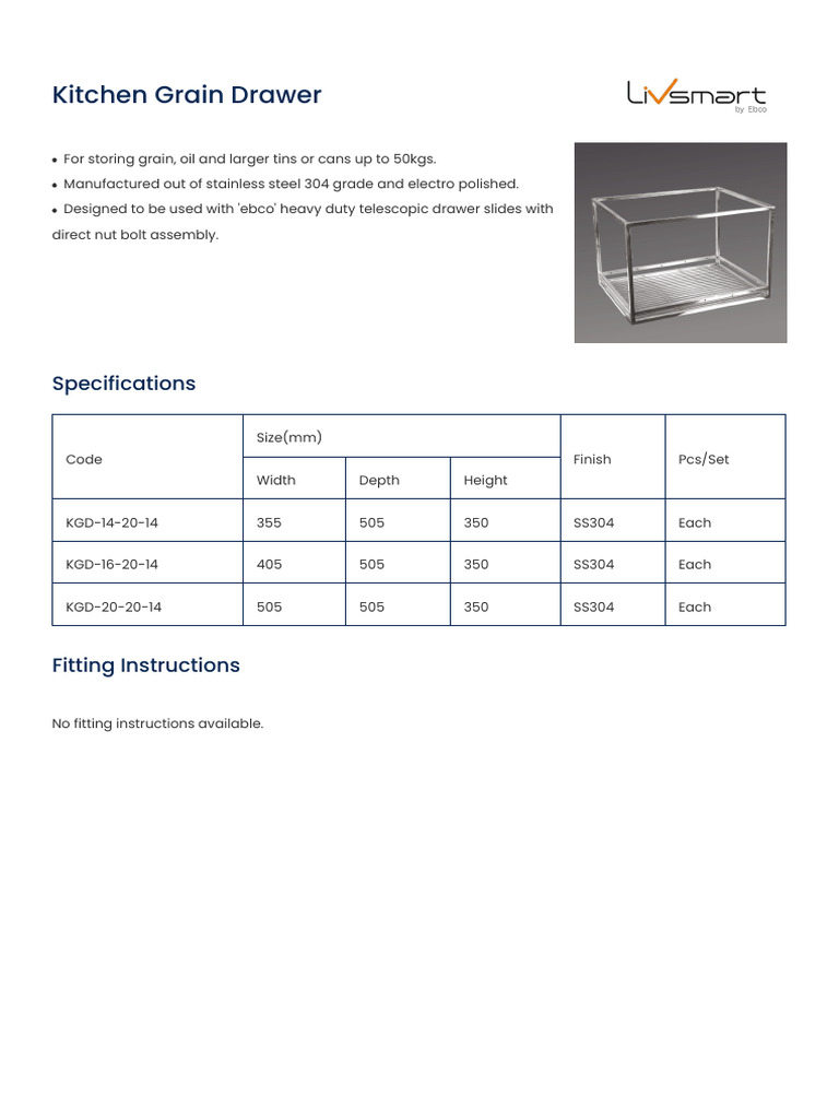 Stainless Steel Kitchen Grain Drawer | PDF