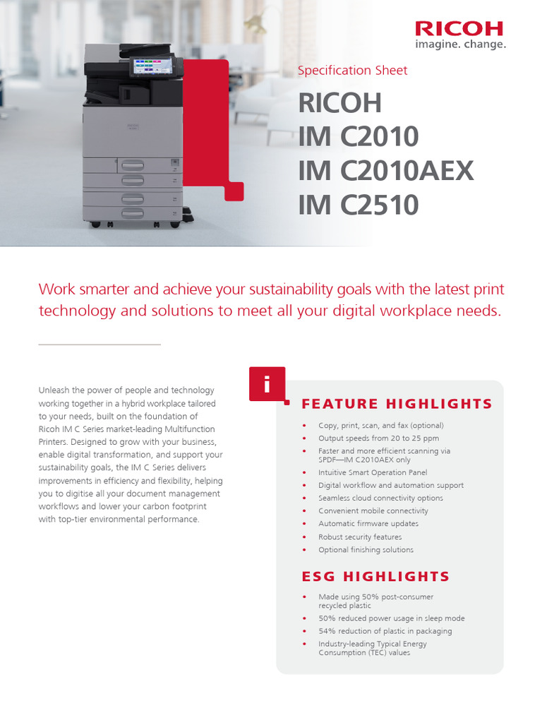 IM C2010 IM C2010AEX IM C2510 Spec Sheet v2 | PDF | Printer (Computing) | Fax