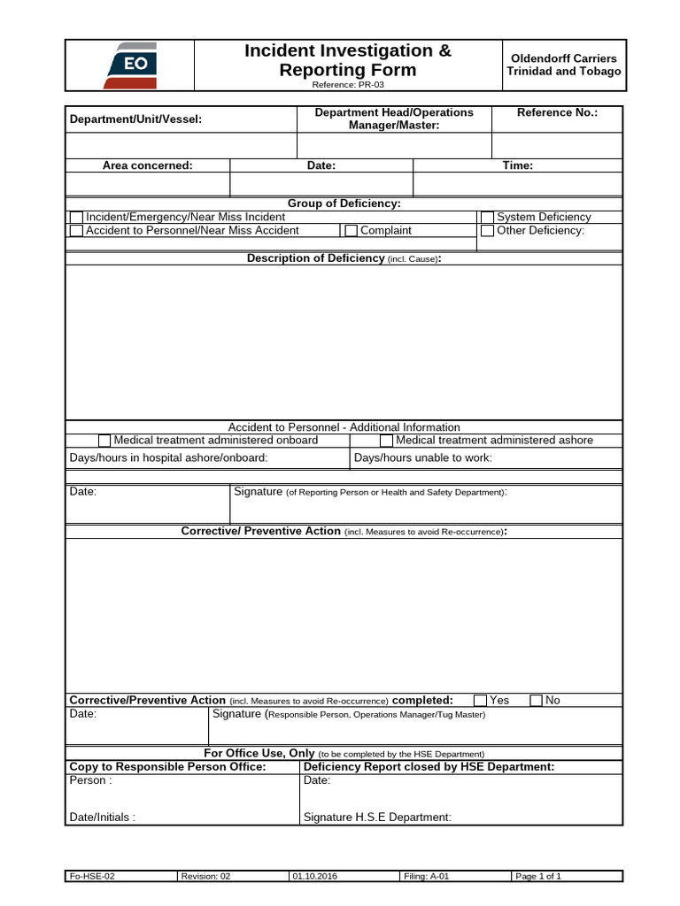 Fo-HSE-02 Incident Investigation & Report | PDF