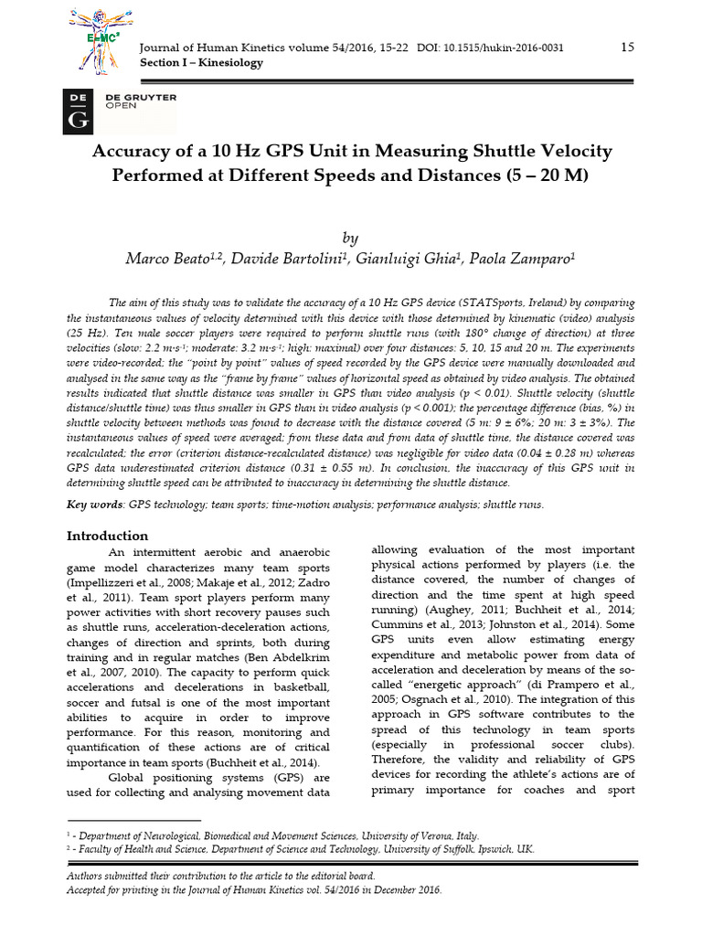 Accuracy of A 10 HZ GPS Unit in Measuring Shuttle Velocity Performed at ...