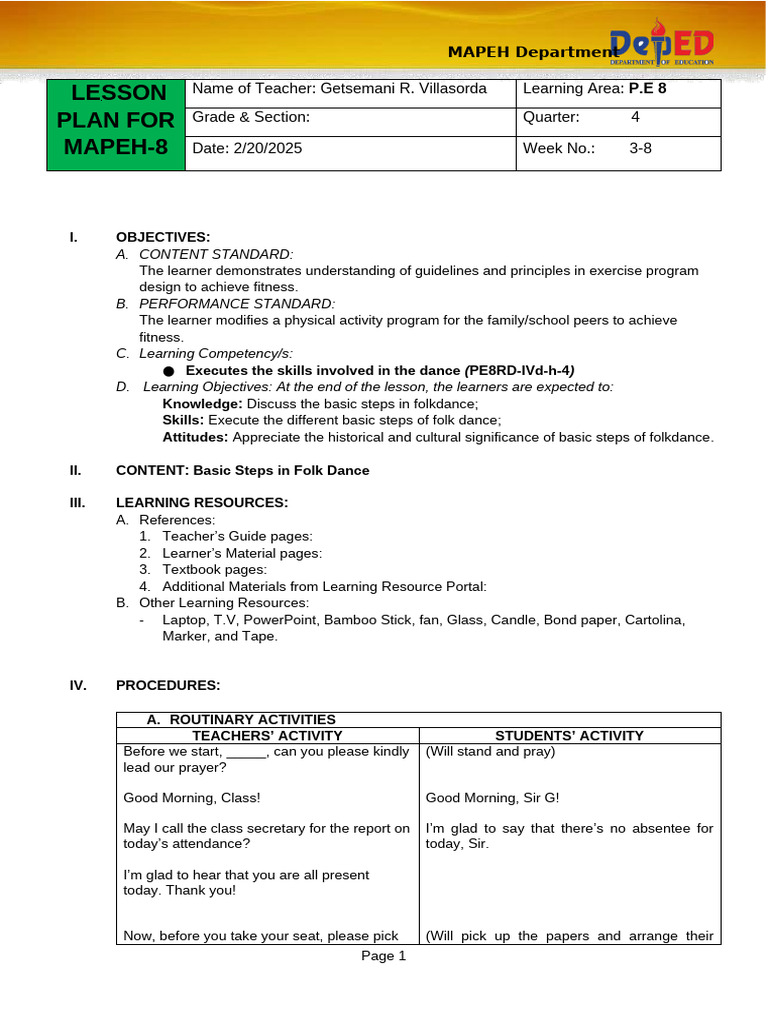 Mapeh Final-Demo LP Revise3 | PDF | Dances | Infection